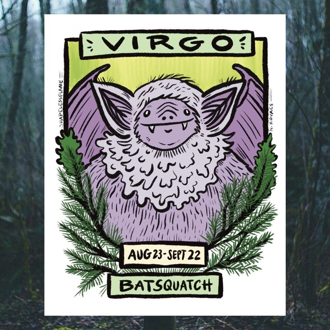 Virgo Batsquatch Cryptid Zodiac Art Print - 8x10 - Etsy