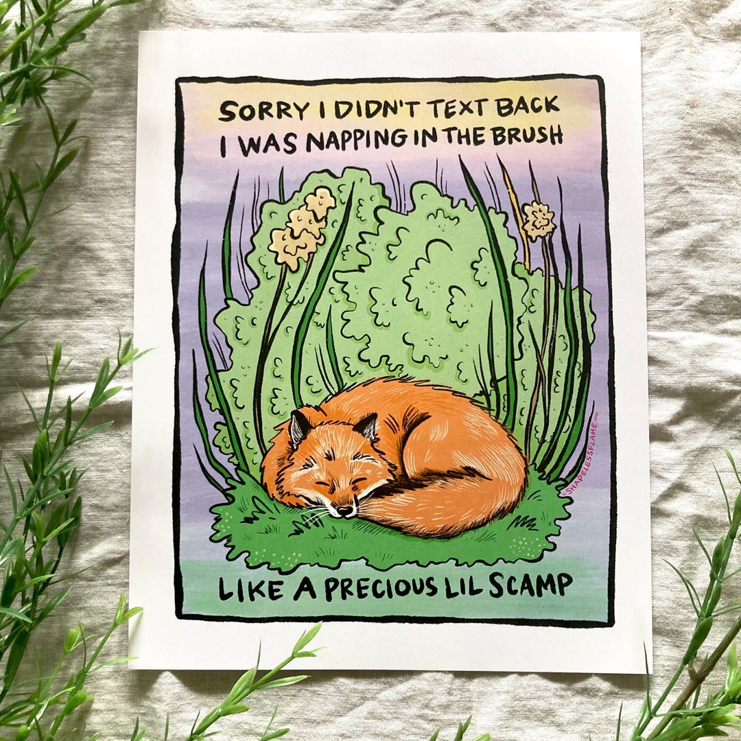 Precious Lil Scamp Sleeping Fox Art Print - 8x10 - Etsy