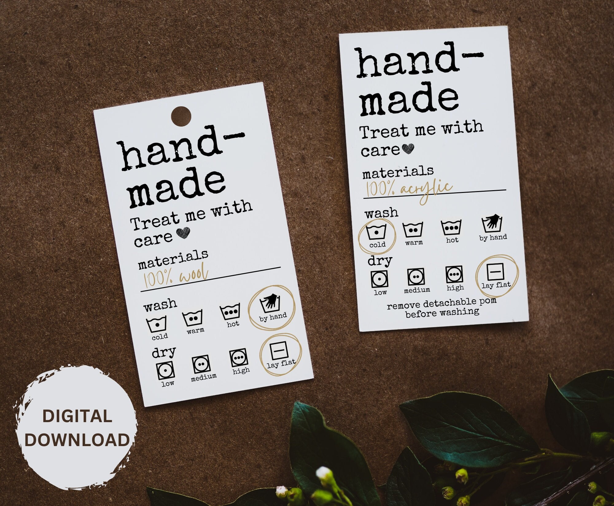 DIGITAL DOWNLOAD Printable Care Cards for Handmade Items - Etsy