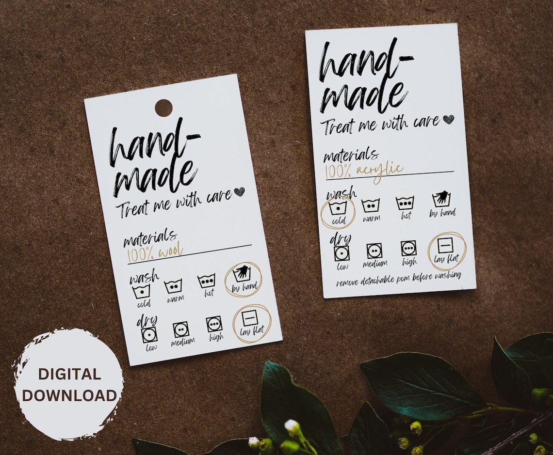 DIGITAL DOWNLOAD Printable Care Cards for Handmade Items - Etsy