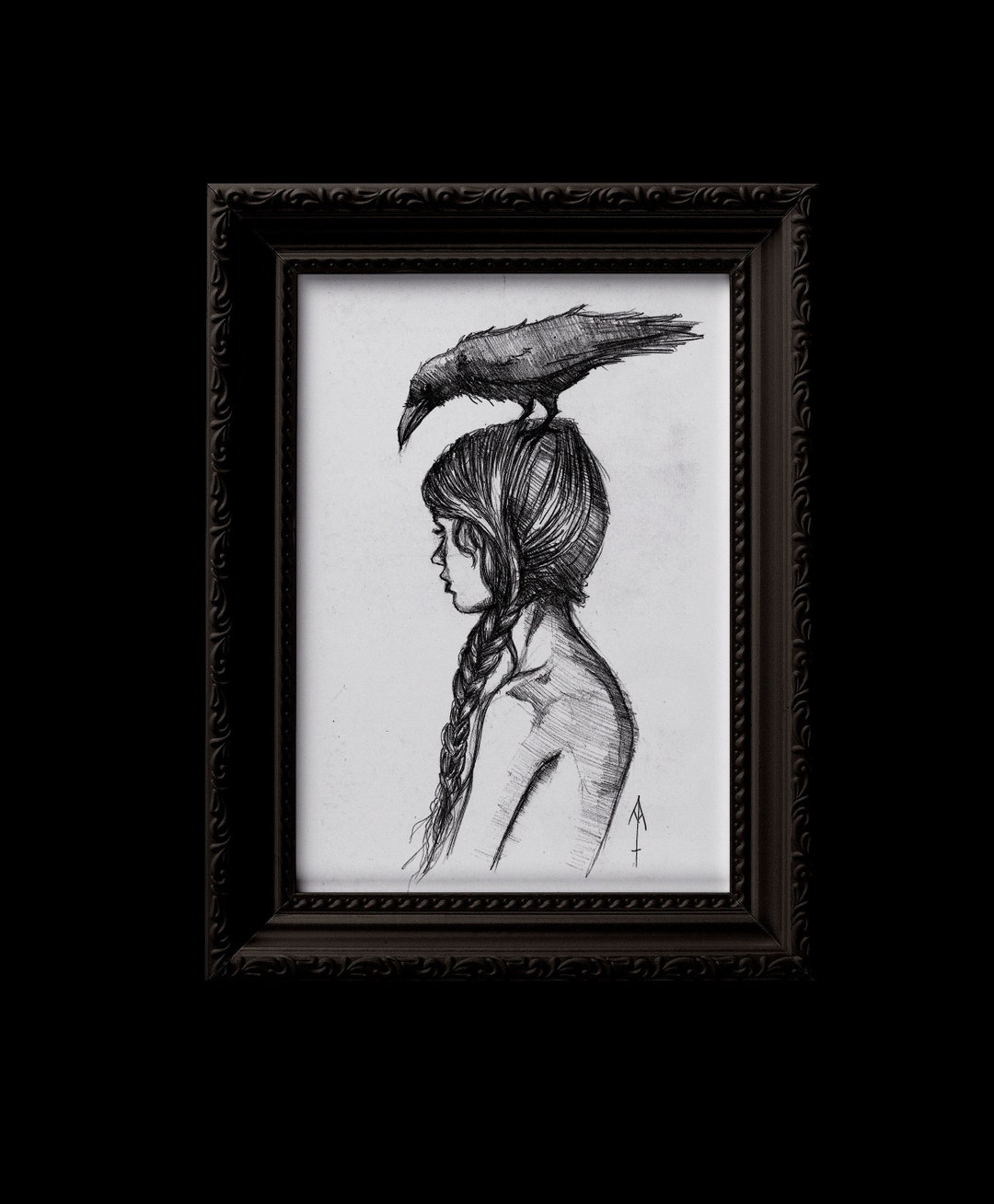 The Girl and the Raven Witchy Art Gothic Art Witch Home Decor Gothic ...