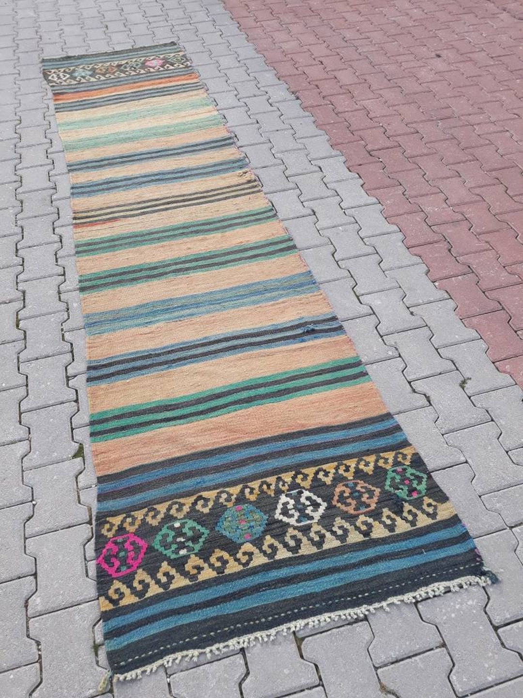 Vintage Handwoven Ethnic Turkish Runner Rug, Tribal Embrodered Patterns ...