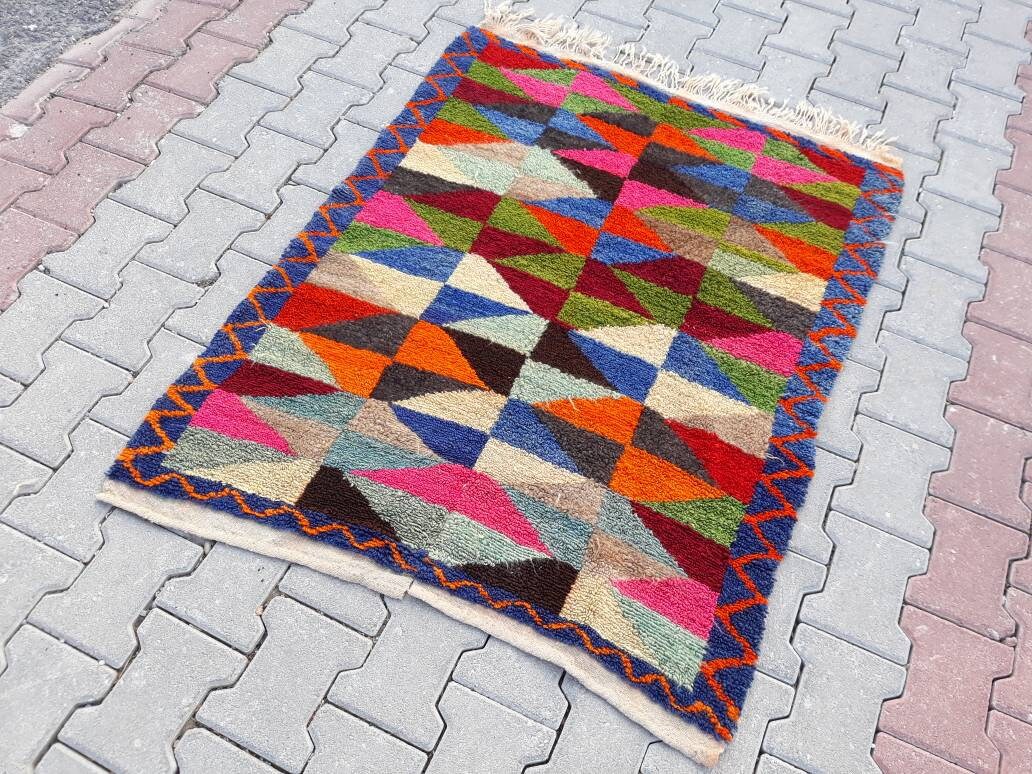 Blue Rug Mid Century Modern Rug Carpet Anatolian Handmade - Etsy