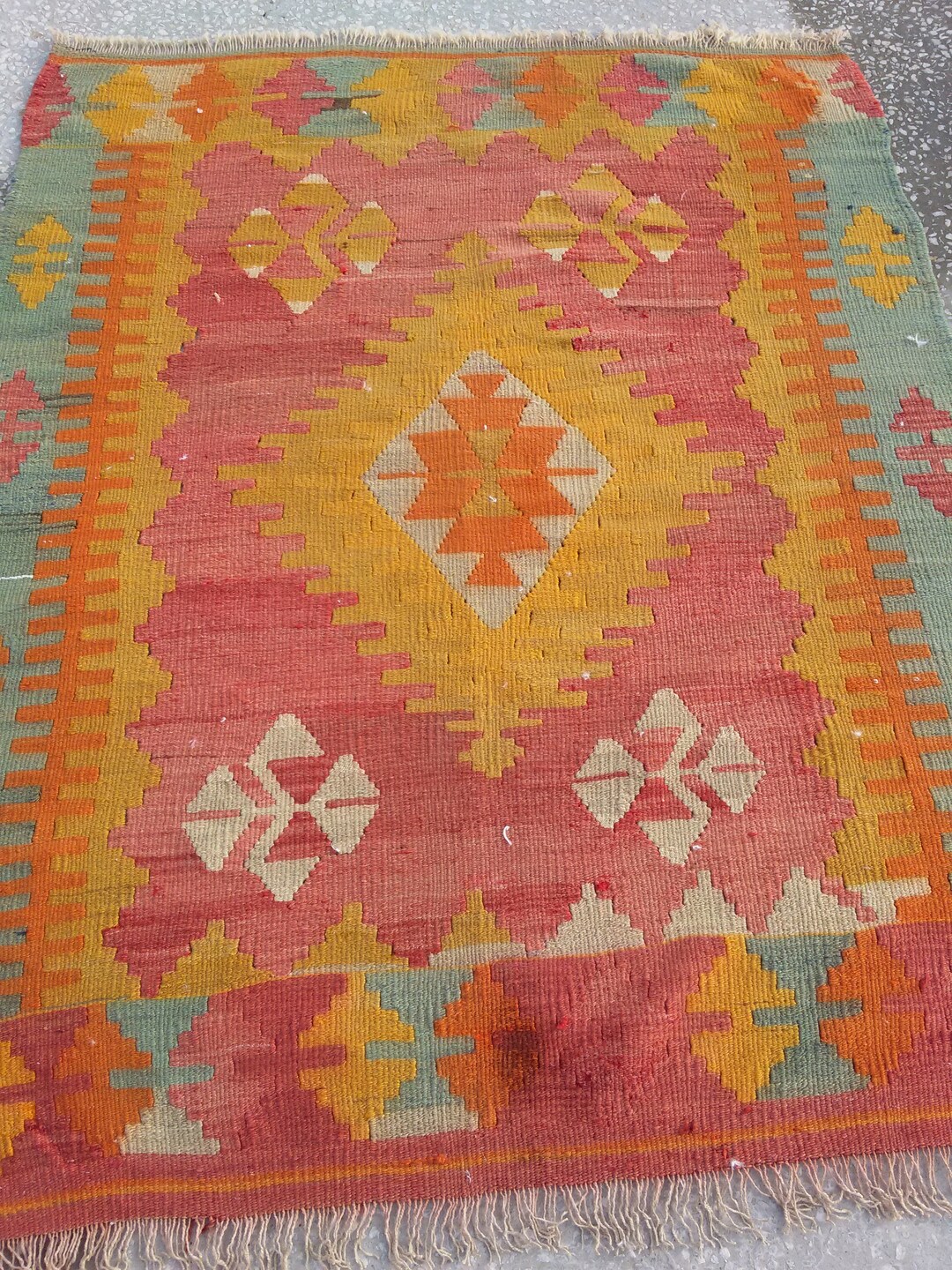 Primitive Turkish Gipsy Kilim Rug,stunning Orange Colors,rustic Flat ...