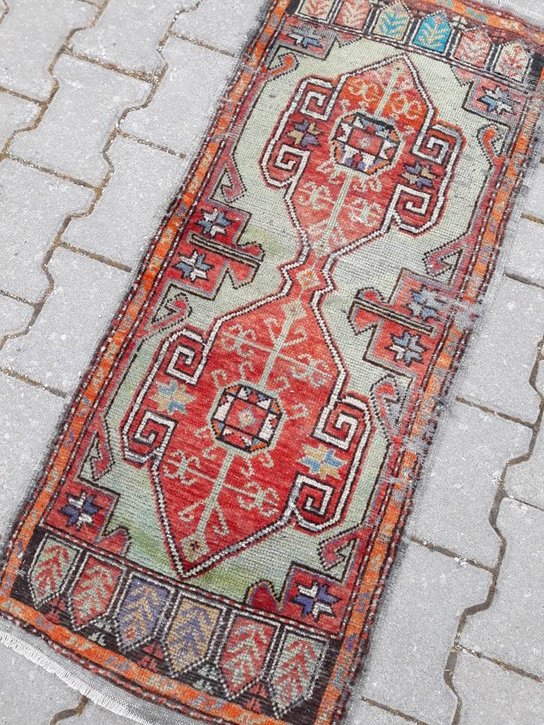 Vintage Turkish Oushak Small Rug 117 x 50 cm / 1.6 x 3.8 ft | Etsy