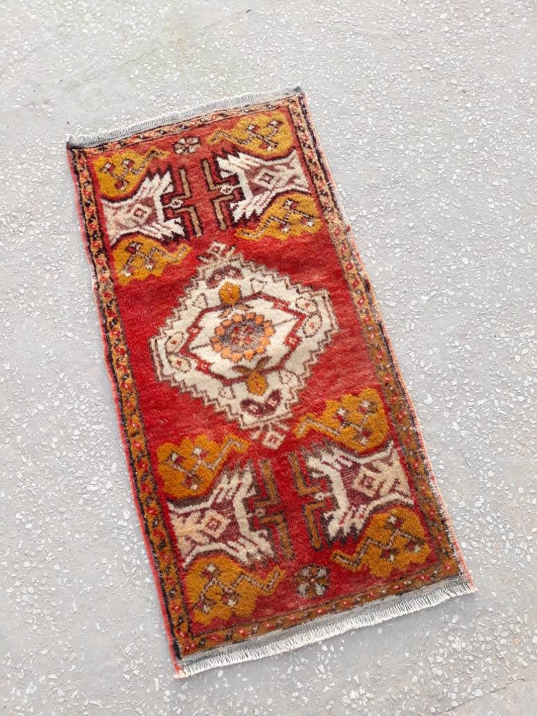 Small Flat Weave Persian Bathroom Rugs Vintage Miniature Turkish Oushak ...