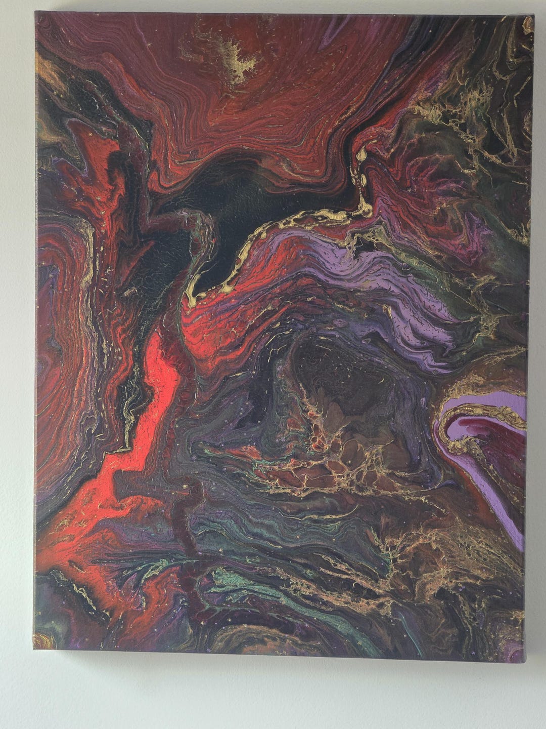 Original Acrylic Pour Wall Art Box Canvas Fluid Art 14' X 18' Dark ...