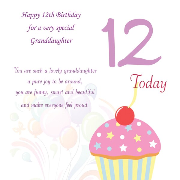 Granddaughter 12th Birthday Card Etsy Uk