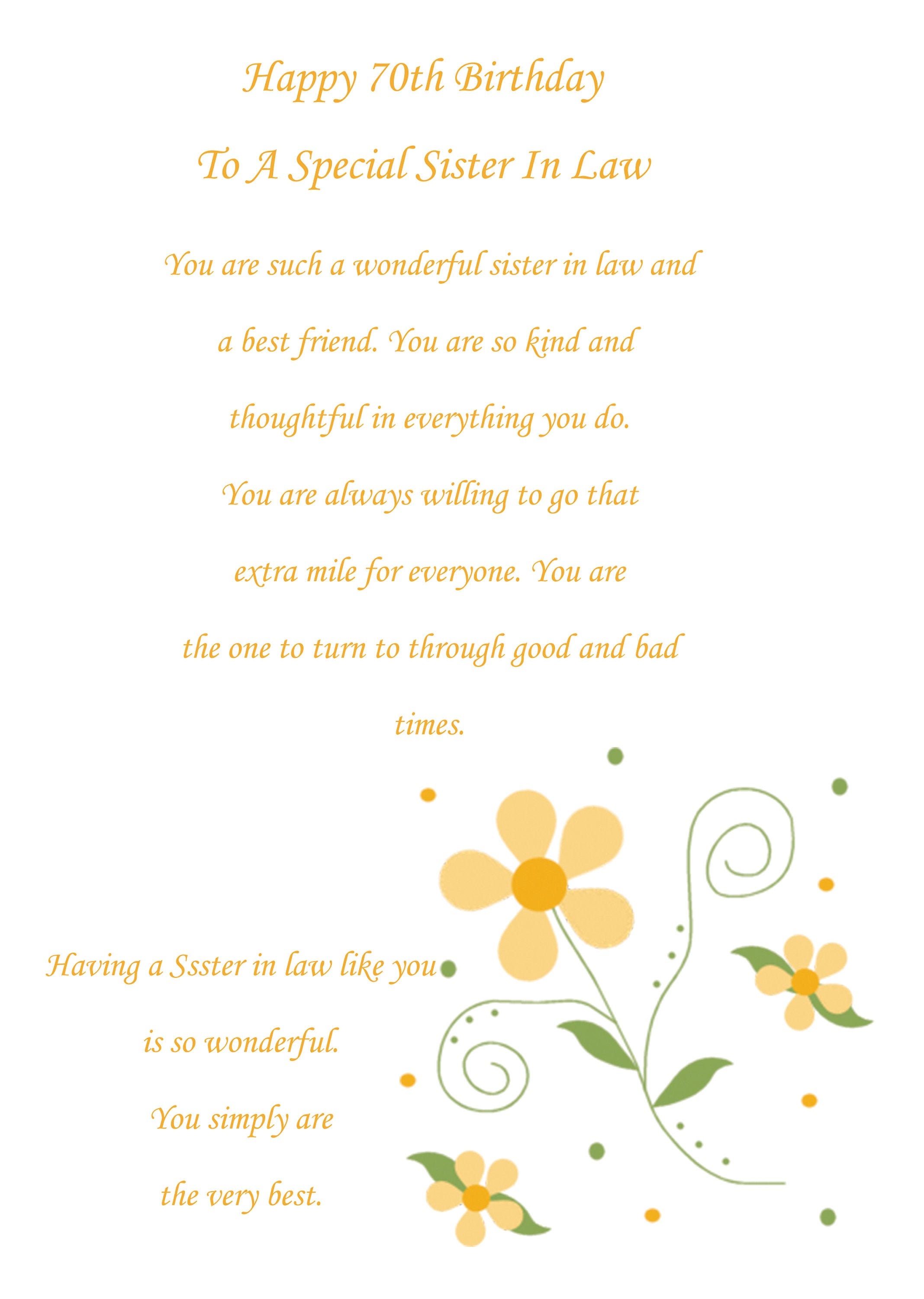 Sister In Law 70th Birthday Card Etsy Uk