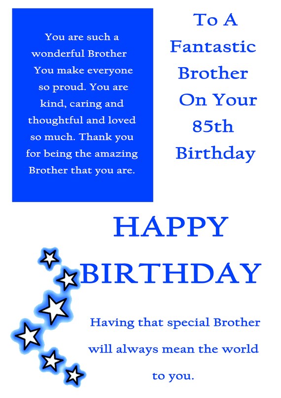 Brother 85 Birthday Card With Removable Laminate | Etsy