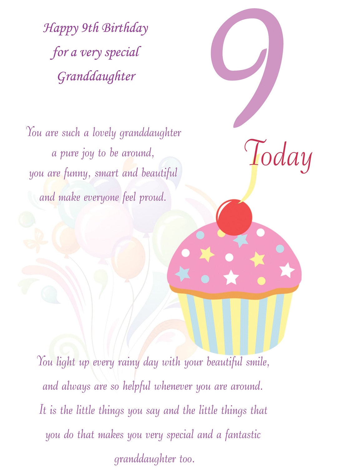 Granddaughter 9th Birthday Card - Etsy