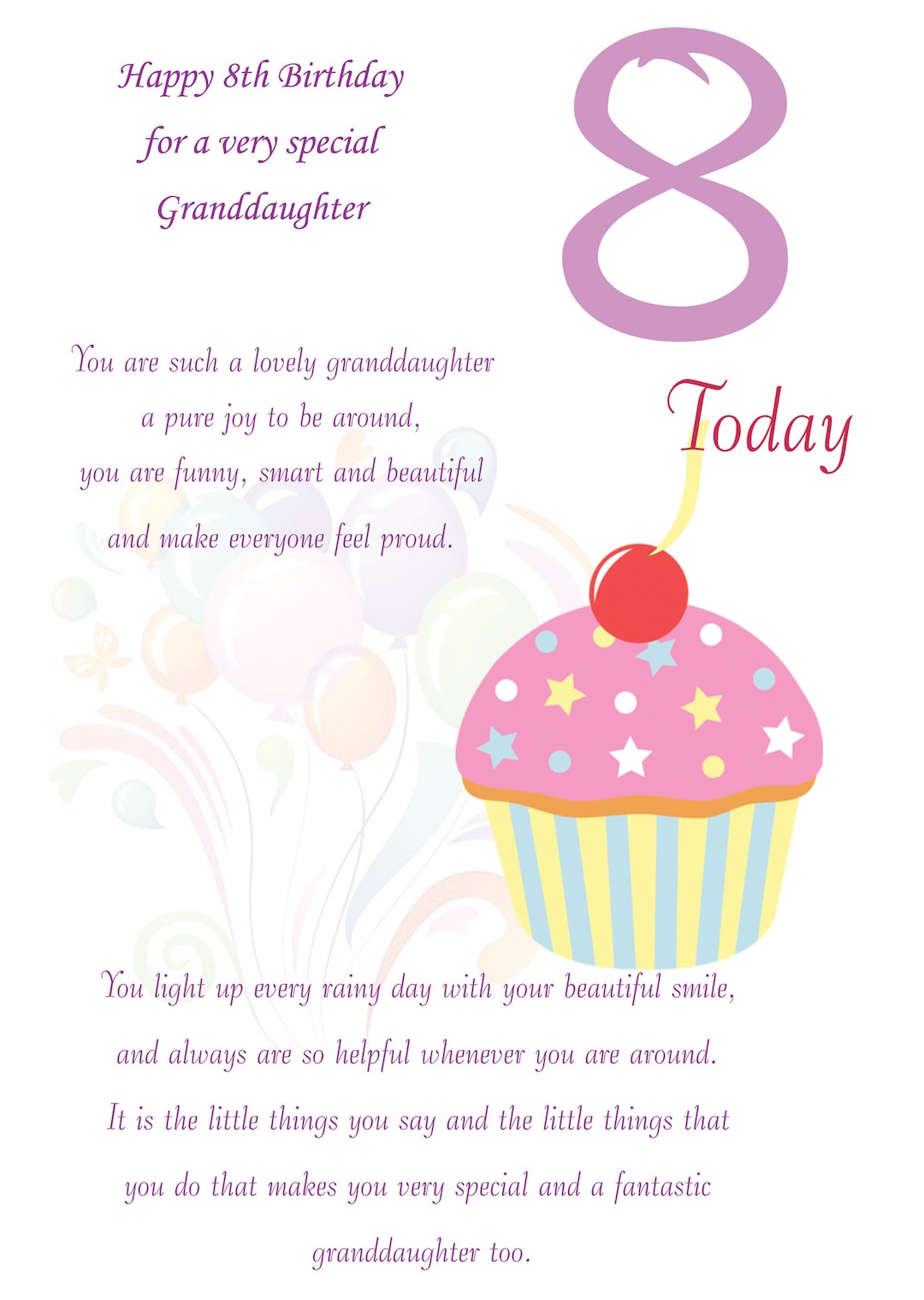Granddaughter 8th Birthday Card - Etsy