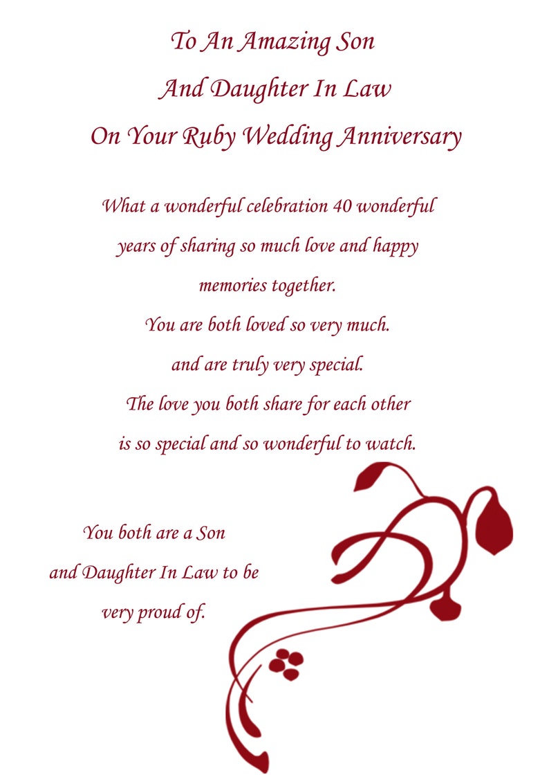 Son Daughter In Law Ruby Anniversary Card Etsy