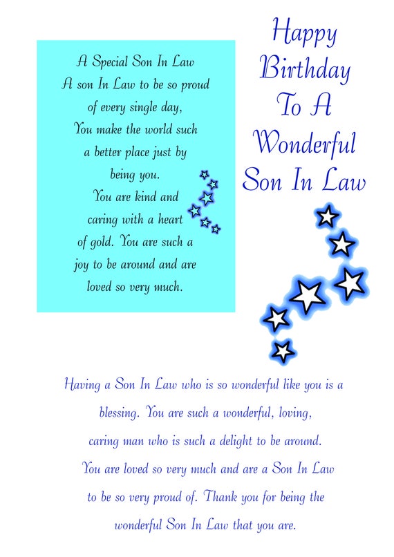 Son In Law Birthday Card With Removable Laminate Etsy
