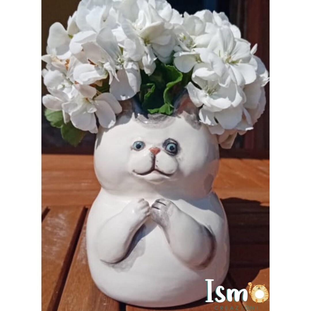 Ceramic Cat Vase/ Handmade Vase With Cat/ Gift Idea for Animal Lovers ...