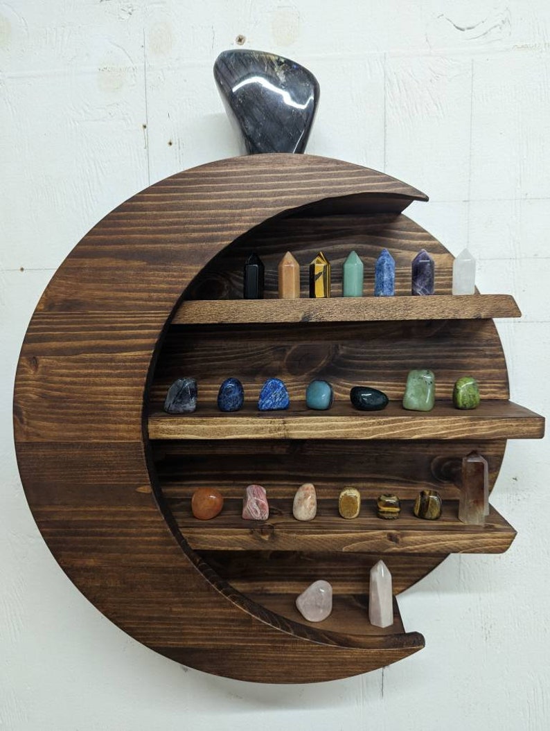 Crescent Moon Crystal/ornament Display Shelf. Dark Oak Finish. - Etsy