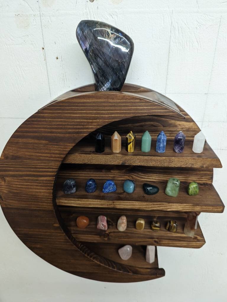 Crescent Moon Crystal/ornament Display Shelf. Dark Oak Finish. - Etsy