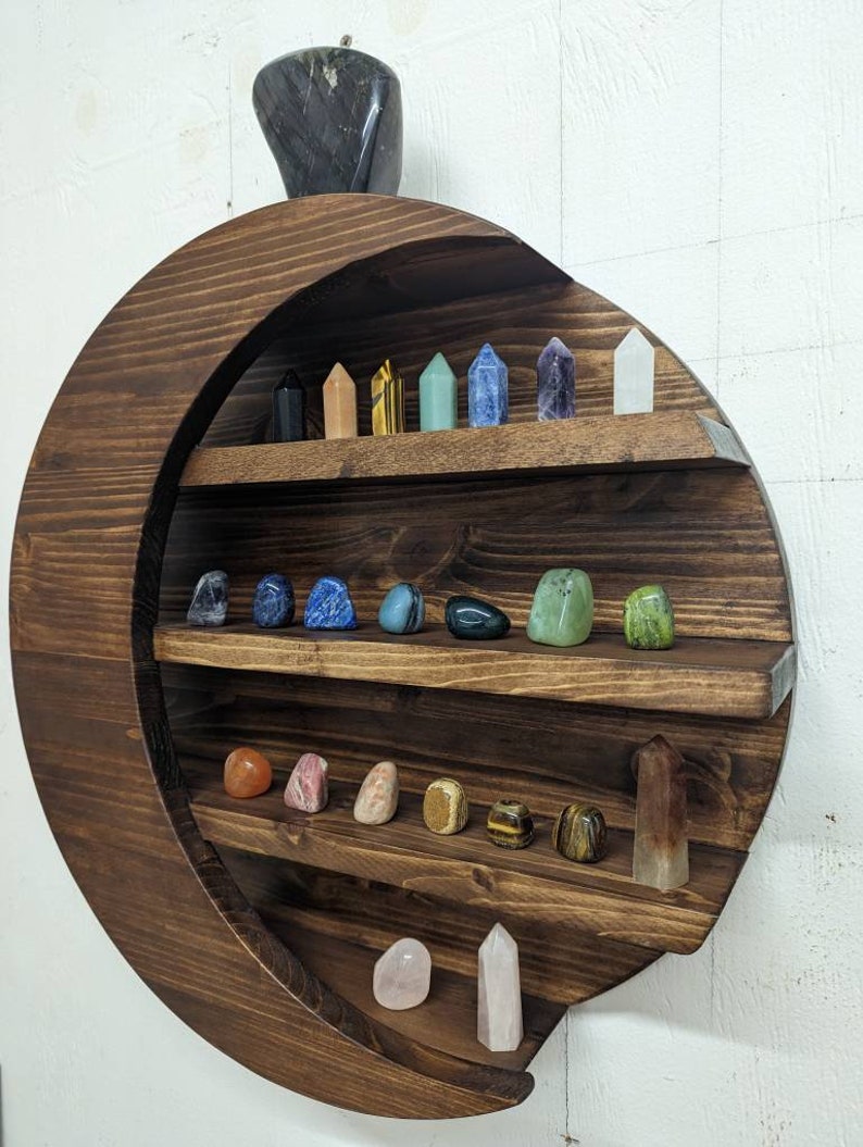 Crescent Moon Crystal/ornament Display Shelf. Dark Oak Finish. - Etsy
