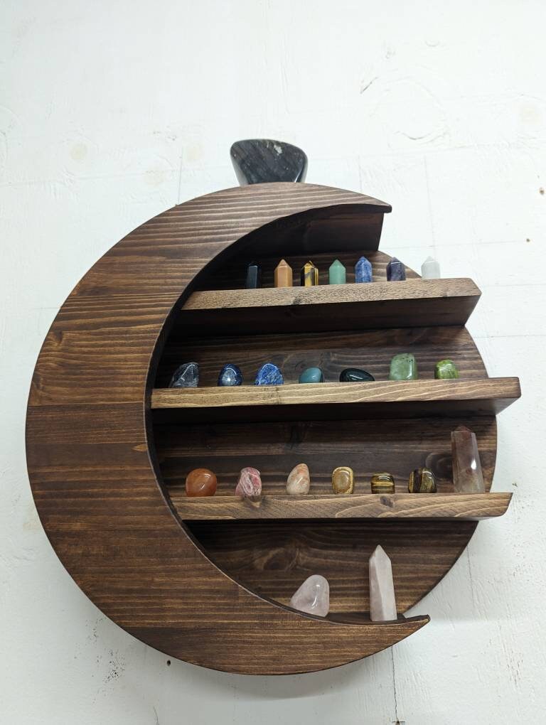 Crescent Moon Crystal/ornament Display Shelf. Dark Oak Finish. - Etsy
