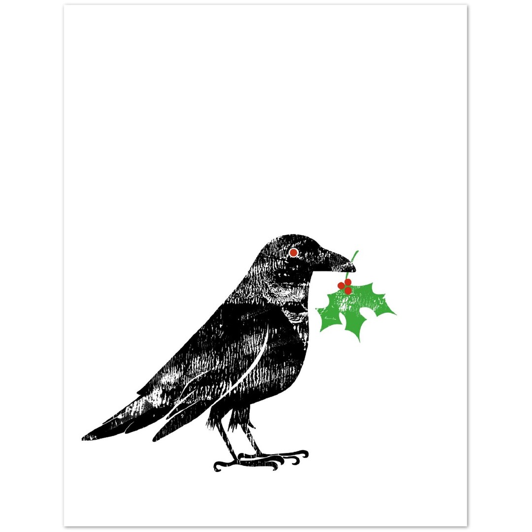 10 Cards - Holiday Crow With Holly in Its Beak - 4.25" X 5.5" - Etsy