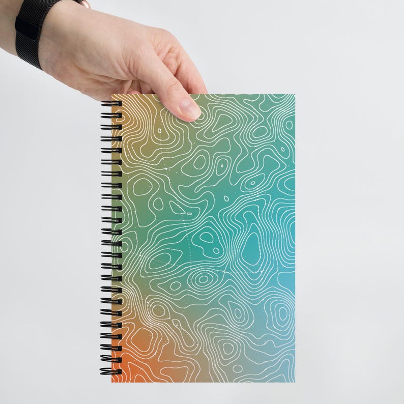 Notebook With Map Pattern Cover in Earth and Jewel Tones, Dot Grid ...