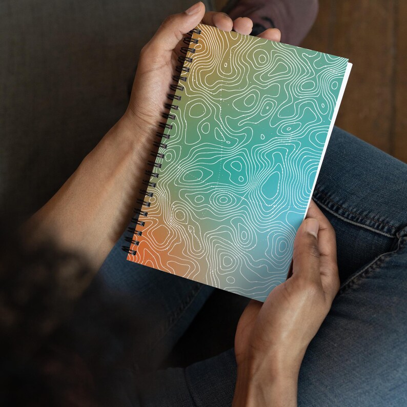 Notebook With Map Pattern Cover in Earth and Jewel Tones, Dot Grid ...