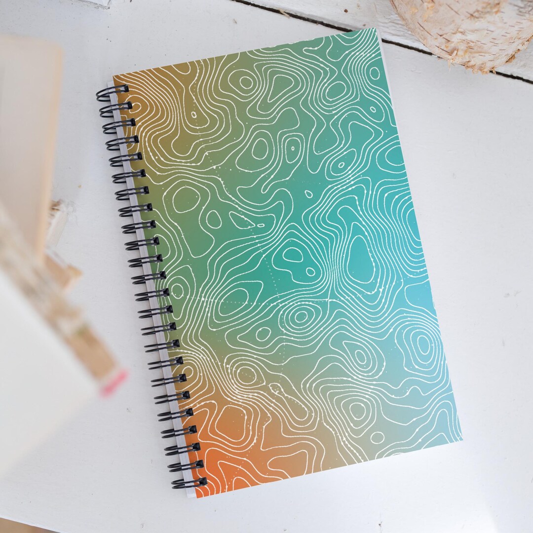 Notebook With Map Pattern Cover in Earth and Jewel Tones, Dot Grid ...