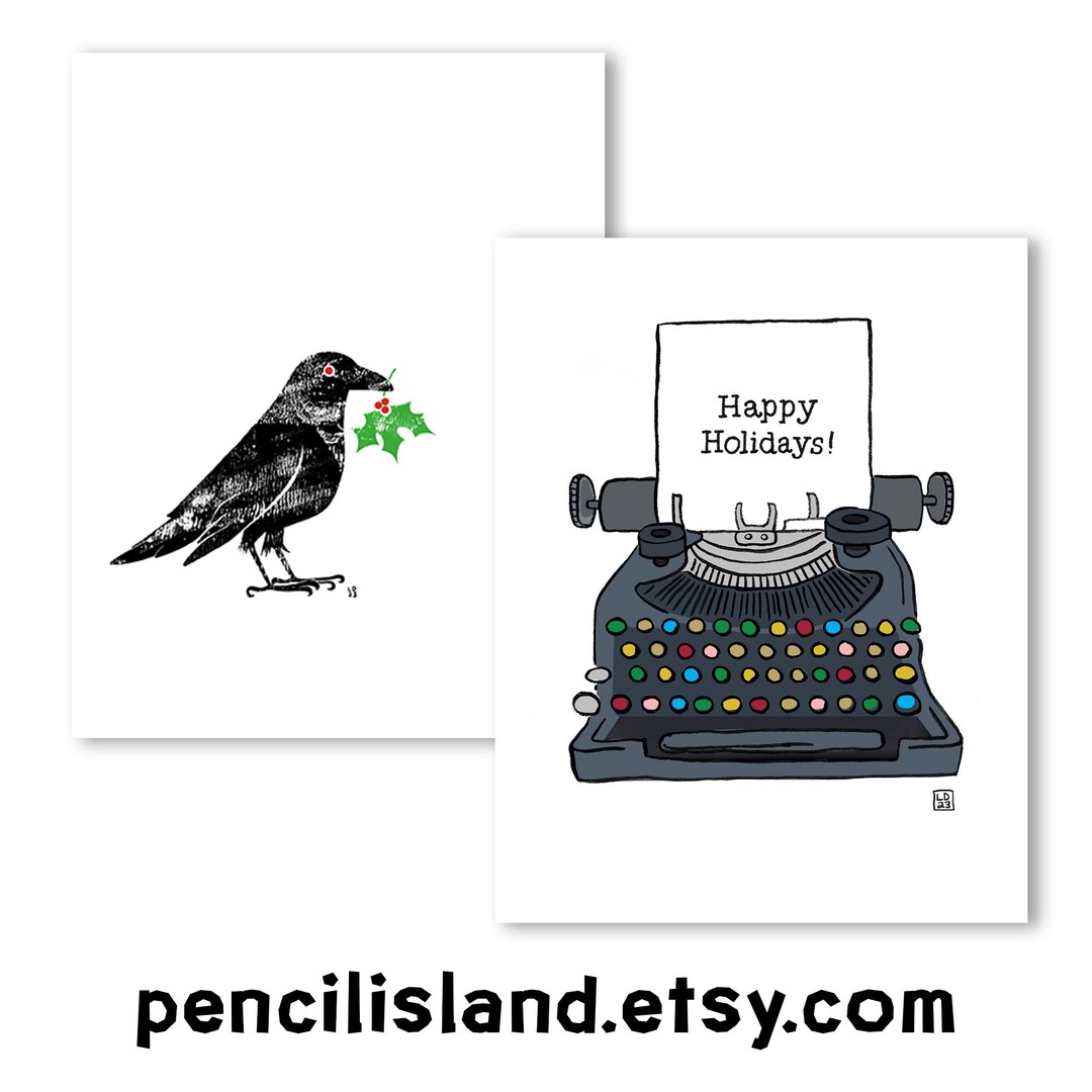 Christmas Vintage Typewriter and Holly Crow Cards Digital Download 4.25 ...