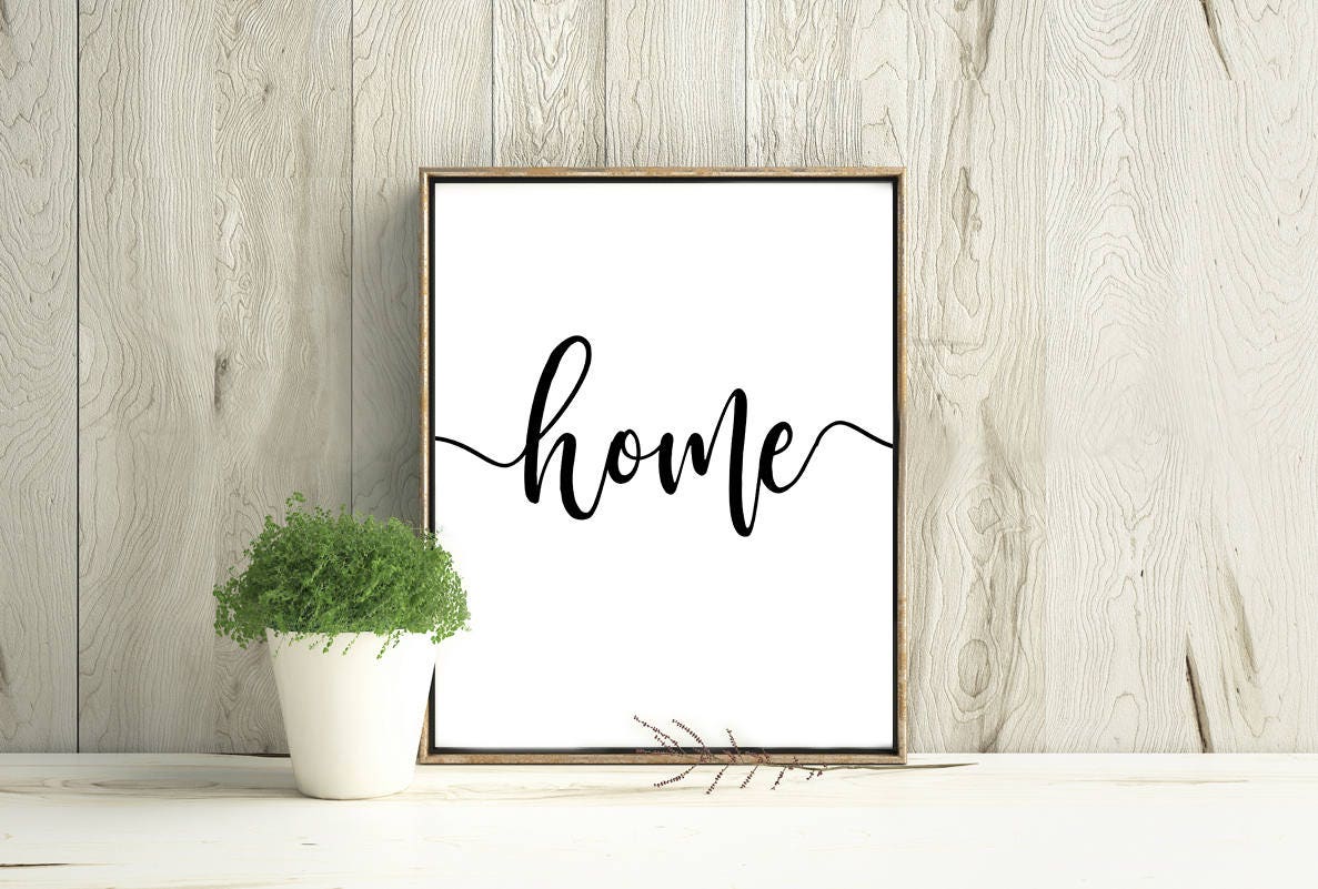 Home Word Printable, Calligraphy Black and White Printable, Typography ...