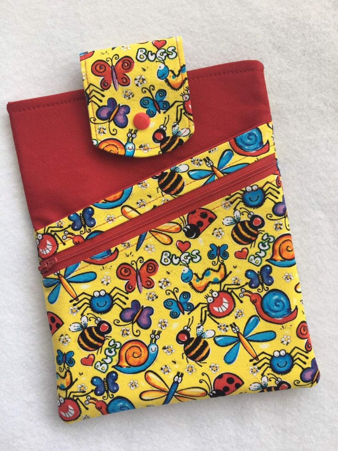 Cartoon Insects Book Sleeve: Padded Cotton With Zipper Pocket - Etsy