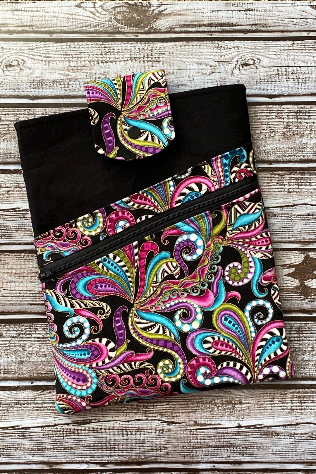 Paisley Book Sleeve: Cotton Book Cover With Zipper Pocket - Etsy