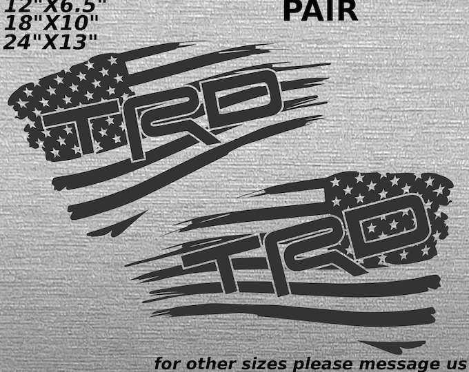 Pair of TRD Tattered American Flag Decals Single Color Ready to Apply ...