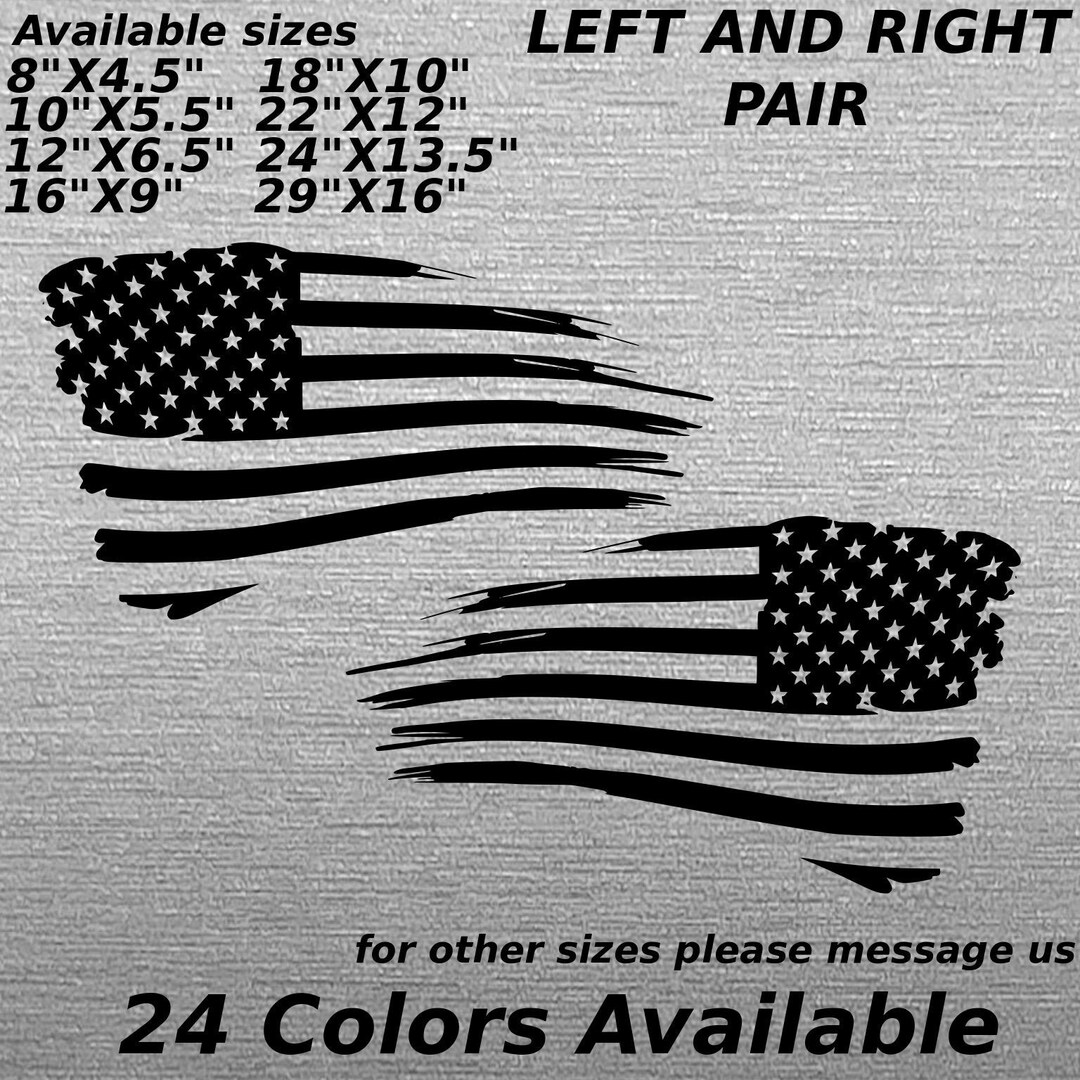 Pair of Tattered American Flag Decals Single Color Ready to Apply High ...
