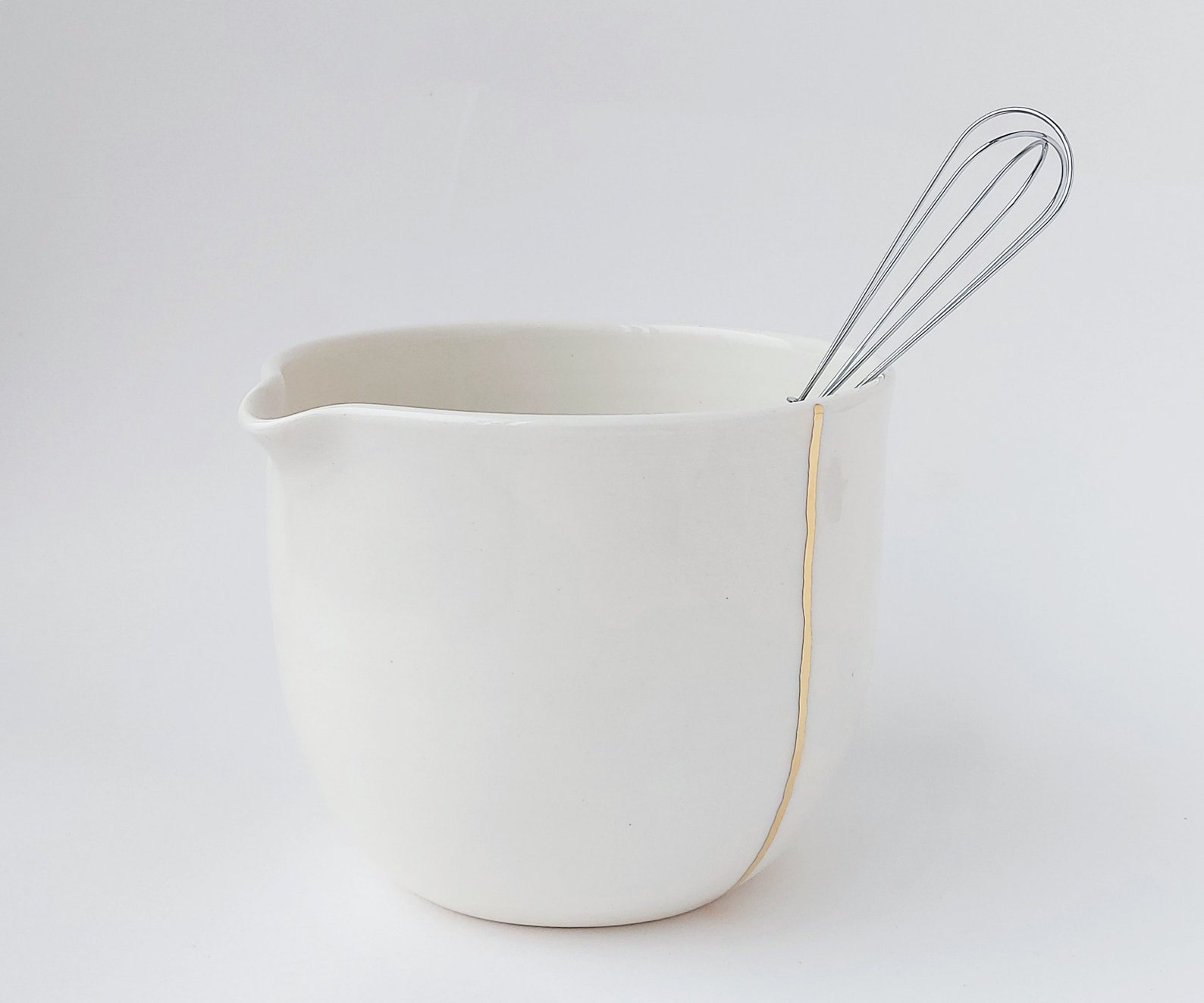 Handmade White Ceramic Mixing Bowl With Mini Metal Whiskwhite | Etsy