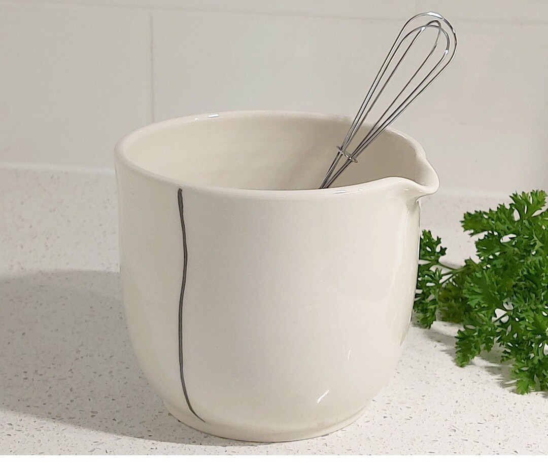 Handmade White Ceramic Mixing Bowl With Mini Metal Whisk, White ...