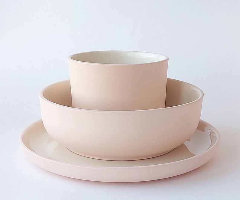 Handmade Pink and White Ceramic Three Pieces Set Ideal for - Etsy