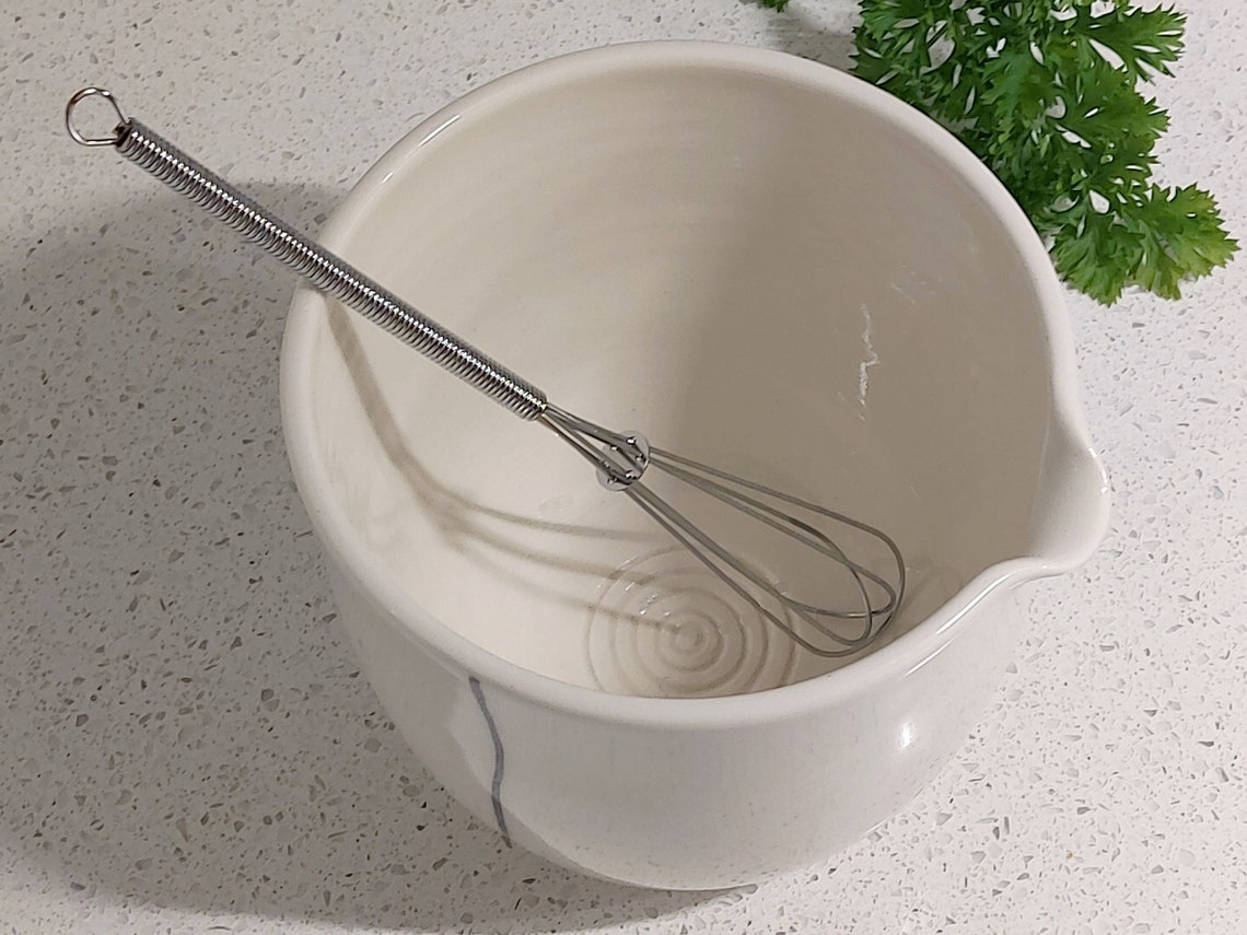 Handmade White Ceramic Mixing Bowl With Mini Metal Whiskwhite | Etsy