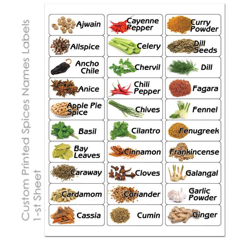 60 Spices Labels / Custom Print Labels for Jars, Bottles / 2 Sheets by ...
