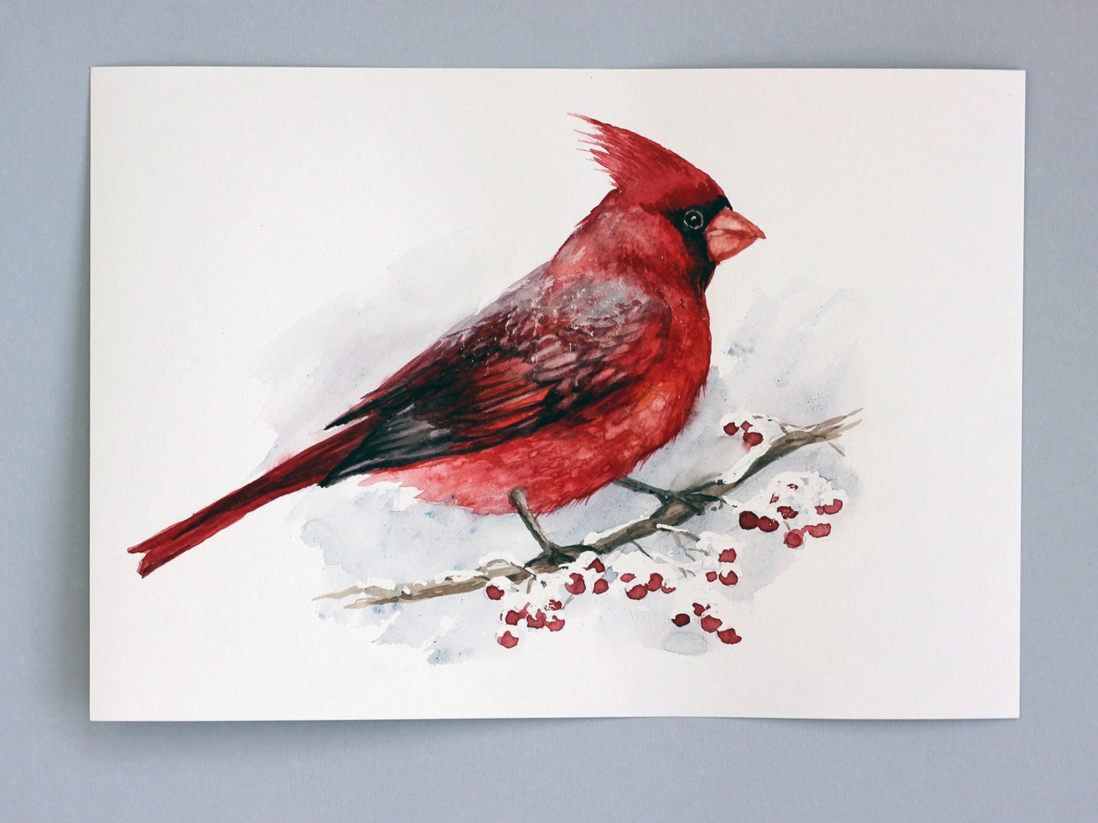 Red Cardinal Painting Watercolor Original Bird Aquarelle Decor | Etsy