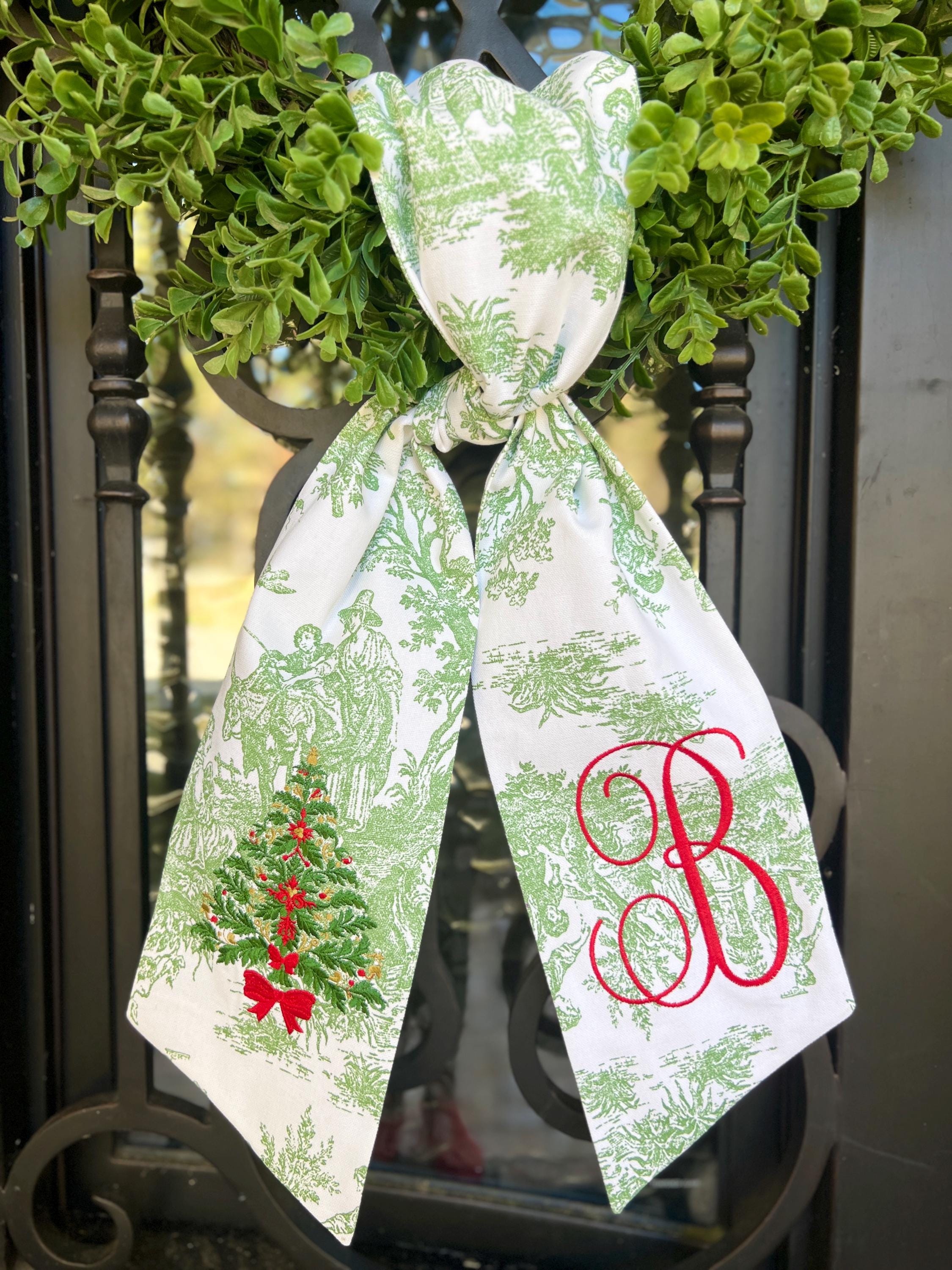 Green Toile Christmas Monogrammed Wreath Sash - Etsy