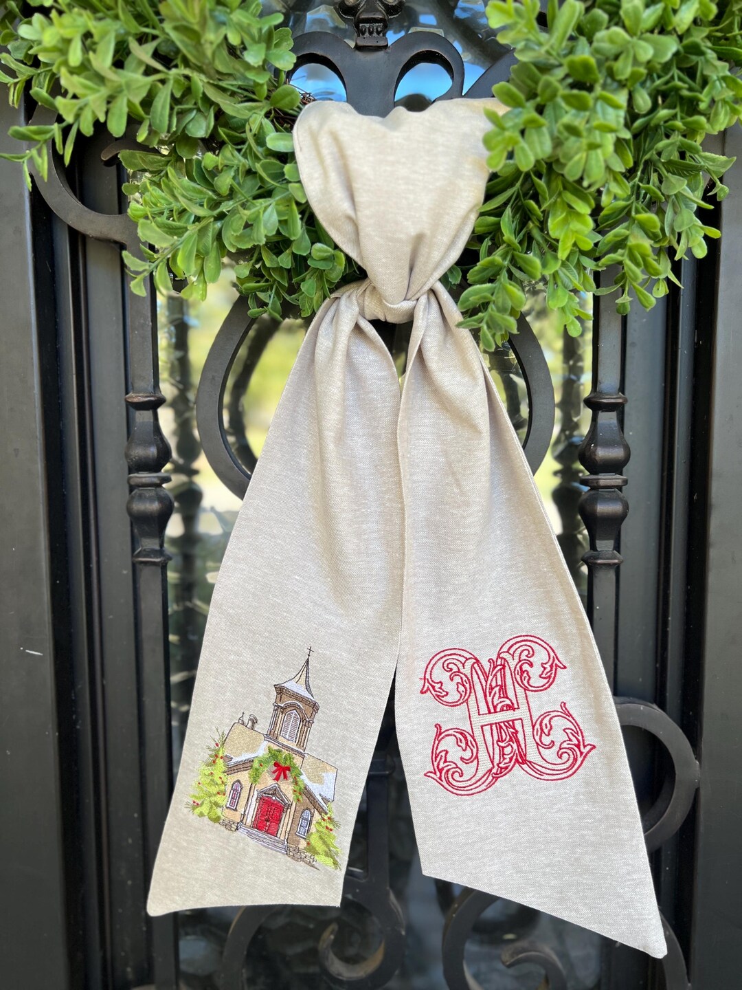 Winter Holiday Church Linen Style Christmas Wreath Sash - Etsy