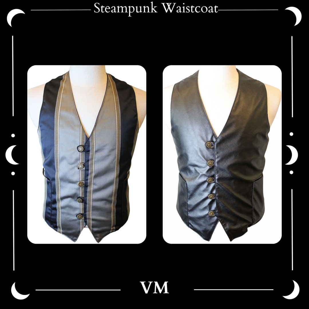The VM Mens Steampunk Waistcoat black Vegan Leather Victorian Handmade ...