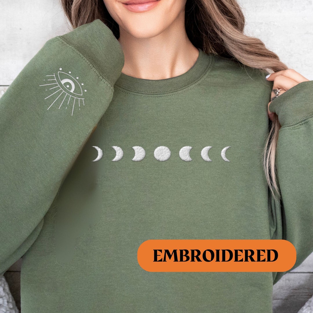 EMBROIDERED Personalized Moon Phases Sweatshirt, Custom Mystic Moon ...