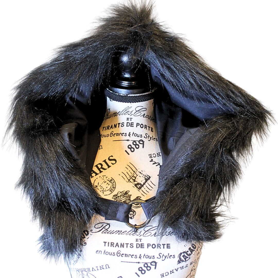 The VM Faux Fur Festival Hood W Hidden Pocket Black Burning Man Fake ...