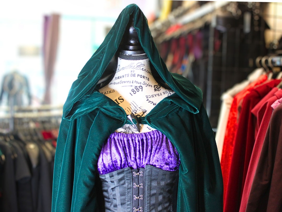 The VM Hooded Cloak -green Velvet Alternative Wedding Cape Victorian ...