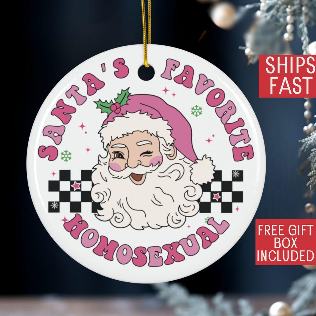 LGBTQIA+ Pink Christmas Ornament, Santa's Favorite Homosexual Christmas ...