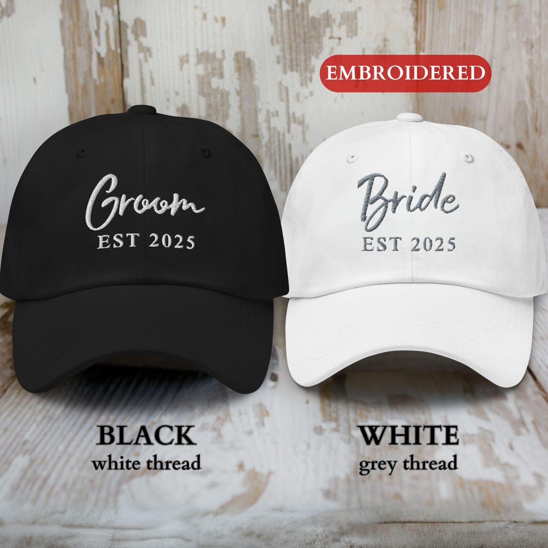 Personalized EMBROIDERED Bride + Groom Hat,just Married Embroidered ...