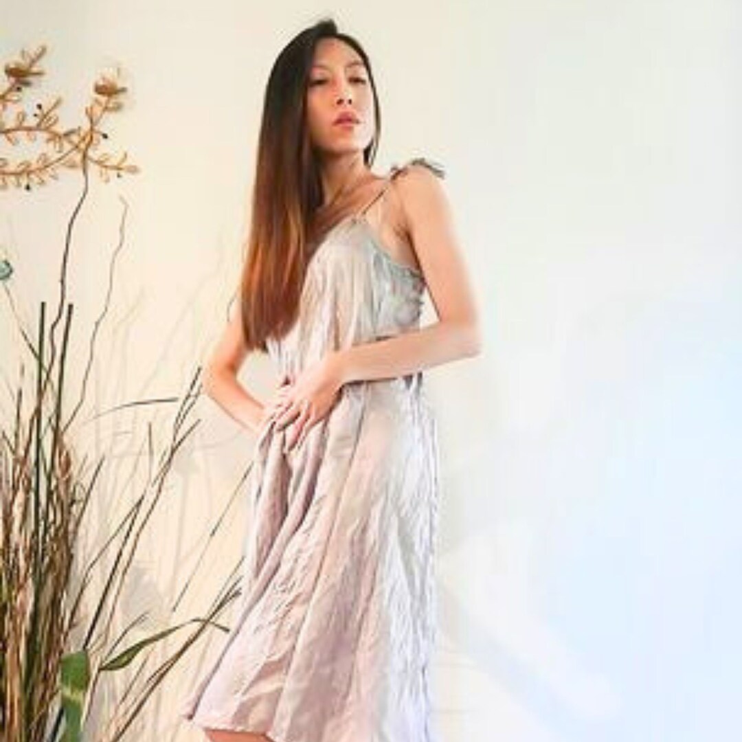 The VM Slip Dress Silver Satin Crinkle Goth Sheath, Alternative Beach ...