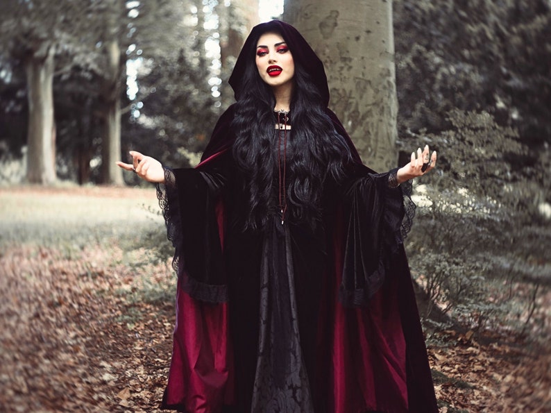 The VM Hooded Cloak Alternative Wedding Velvet Cape Victorian Bridal ...