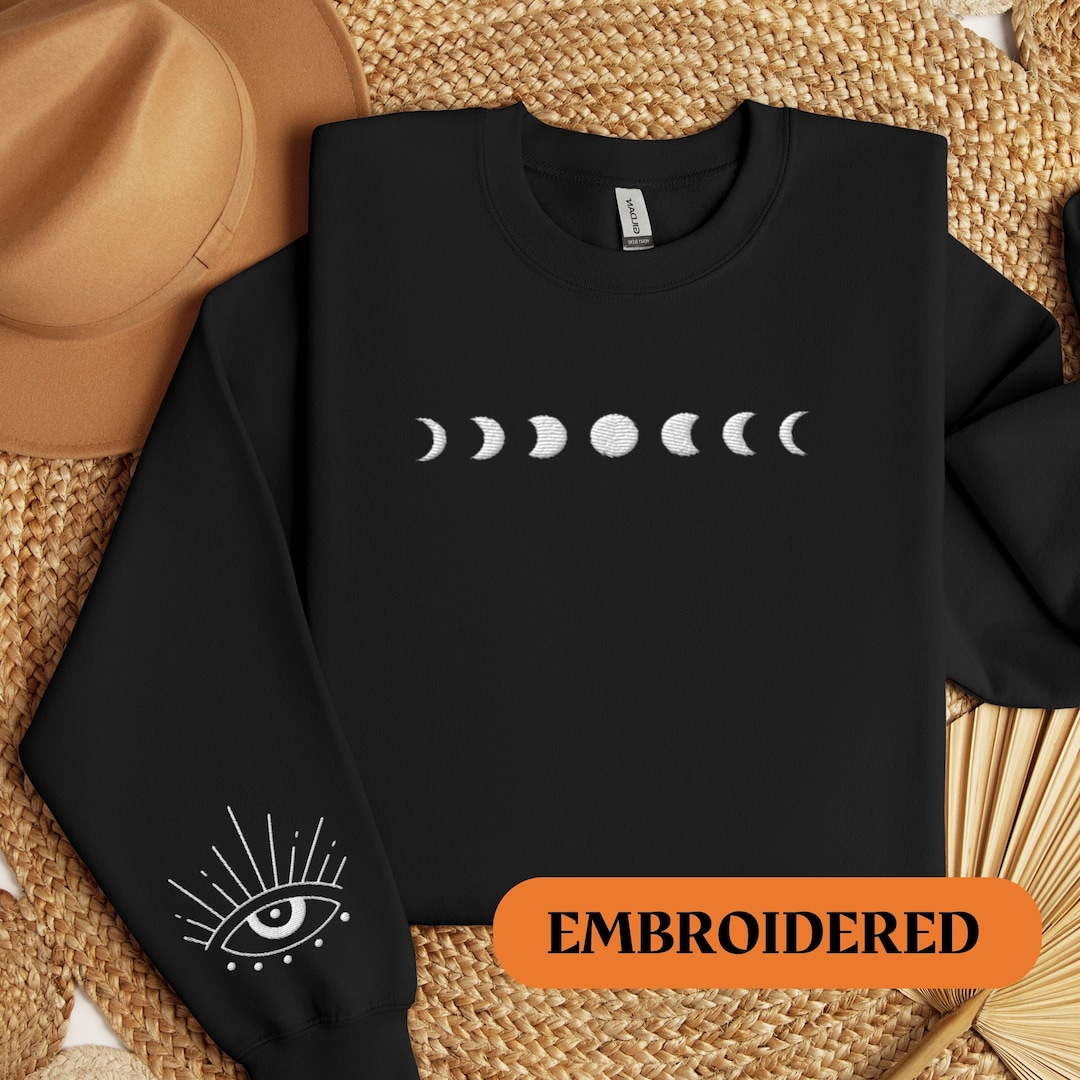 EMBROIDERED Personalized Moon Phases Sweatshirt, Custom Minimalist ...